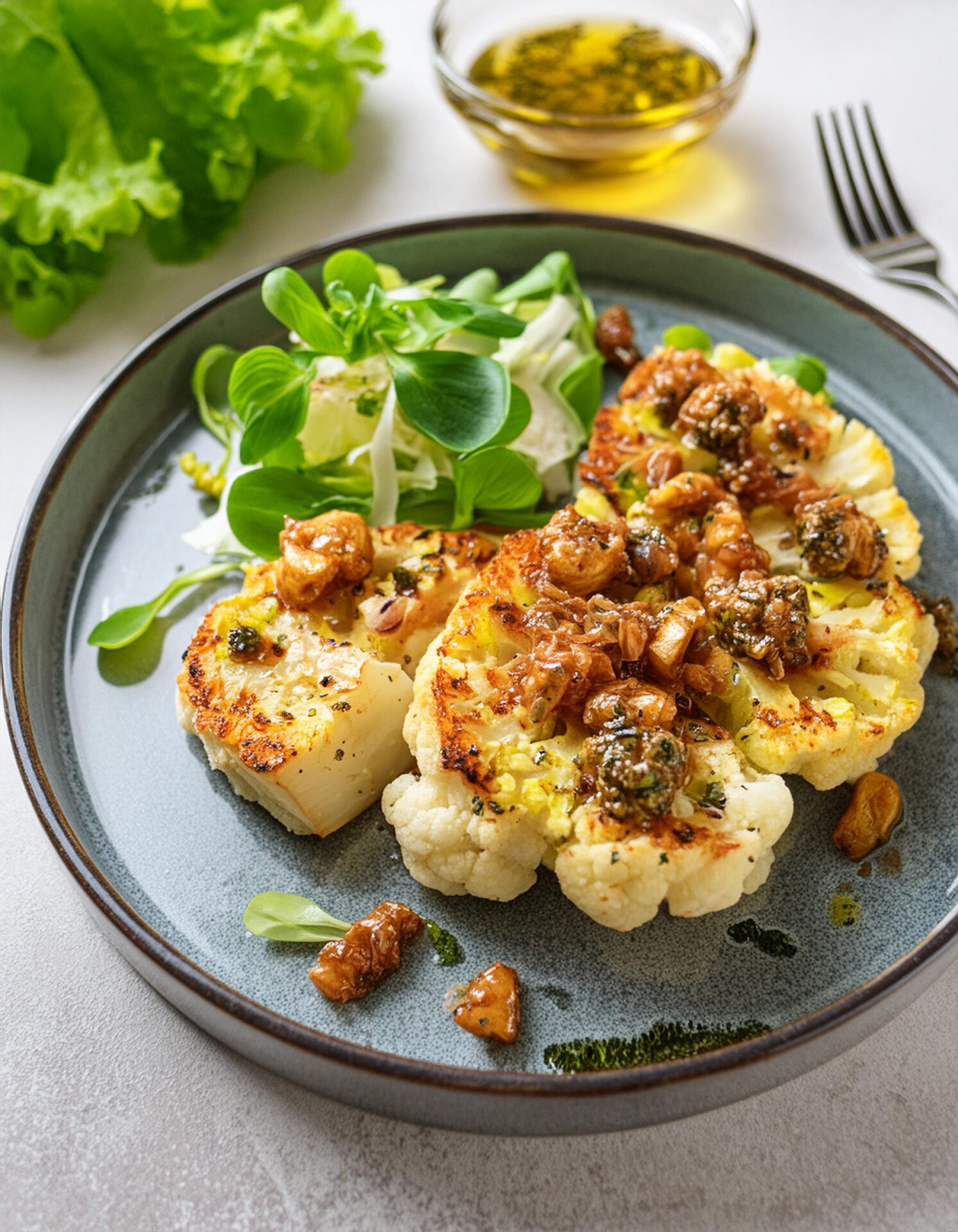 Roasted Cauliflower Steaks with Walnut-Caper Salsa | Elegant and Hearty ...