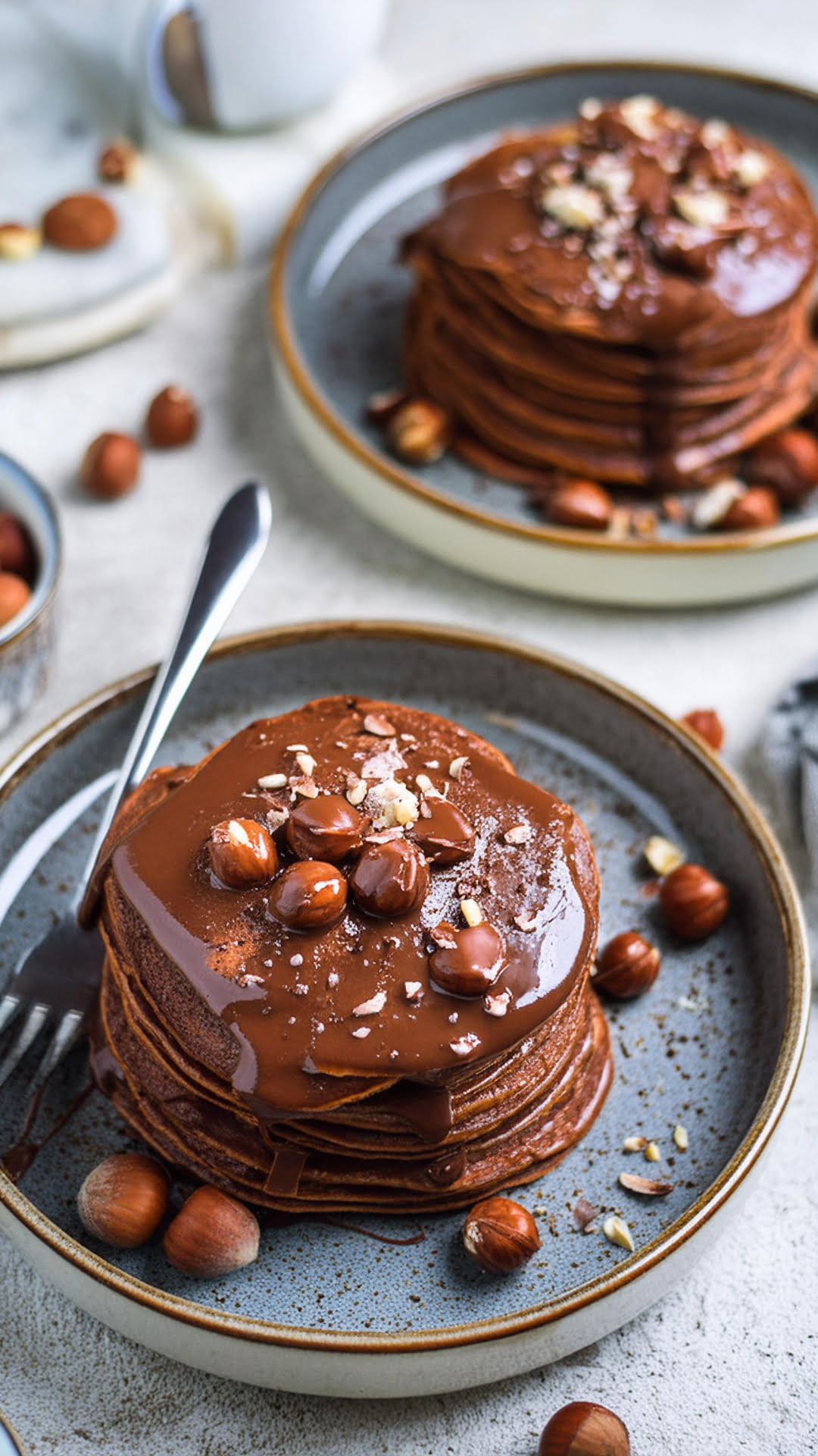 Vegan Chocolate Hazelnut Pancakes with Chocolate Ganache | Thick ...
