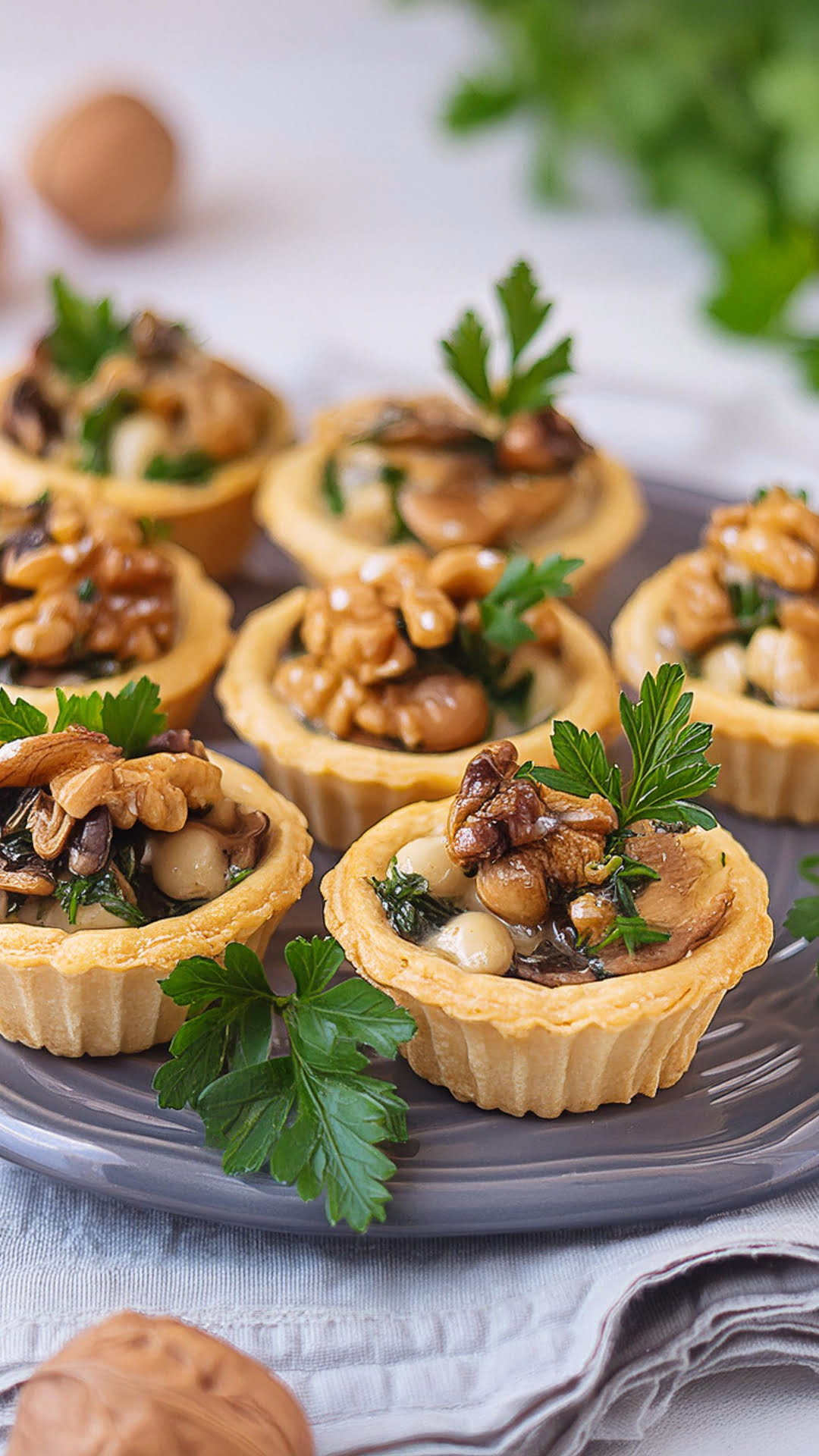 Mini Mushroom and Walnut Tarts | Elegant Vegan Appetizer Recipe