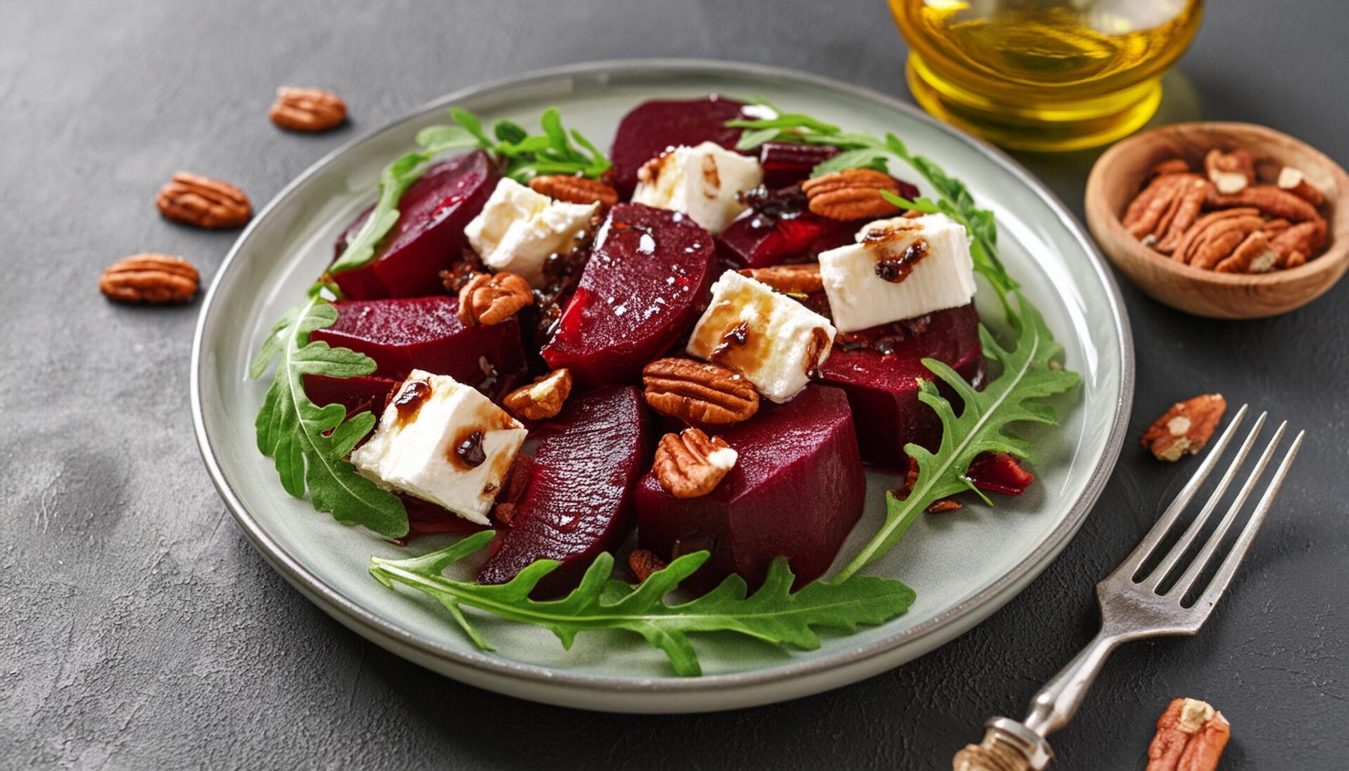 Beet and Arugula Salad with Goat Cheese and Candied Pecans | Flavorful ...