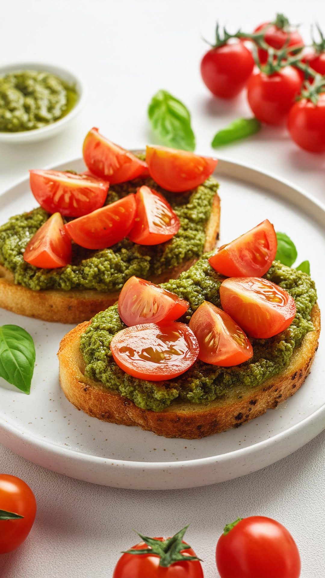 Tomato Basil Pesto Toast | Flavorful and Fresh Breakfast or Snack Recipe