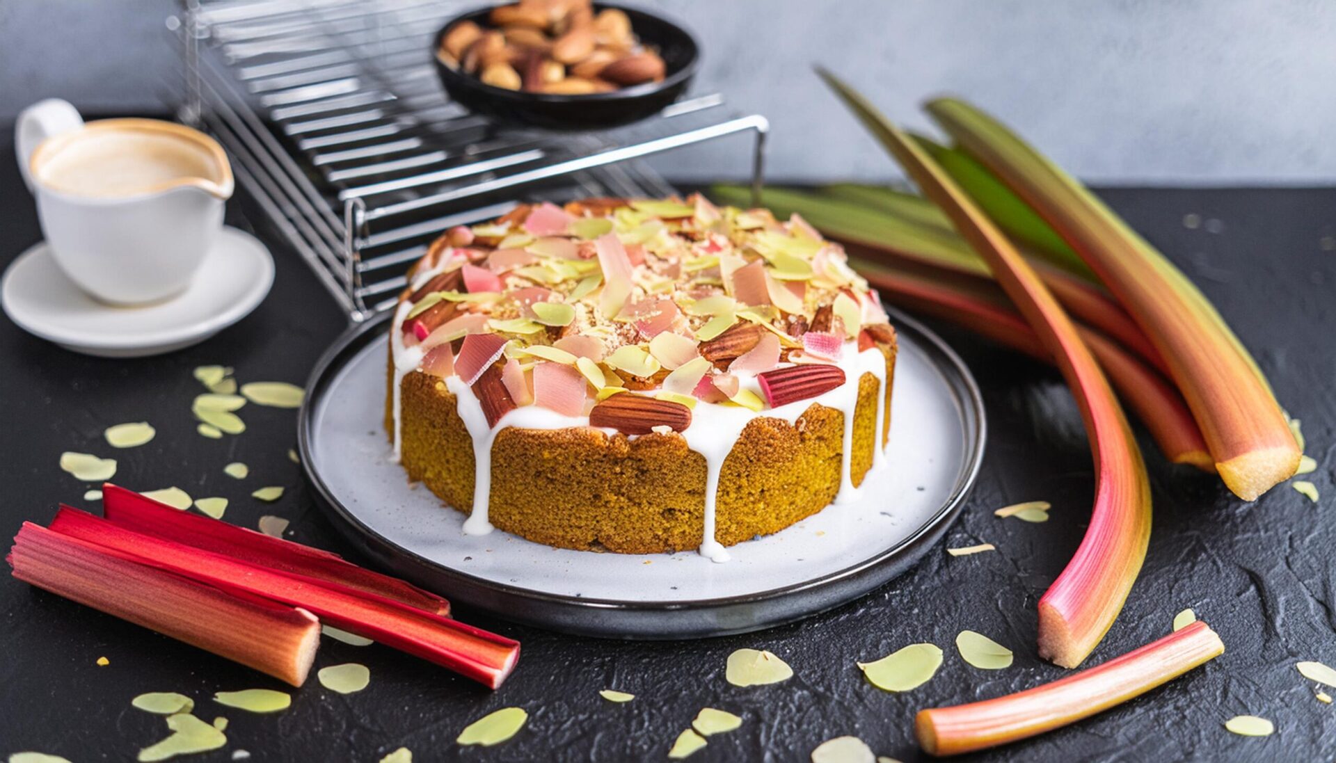 Vegan Rhubarb and Almond Sponge Cake | Delicate and Tangy Dessert Recipe
