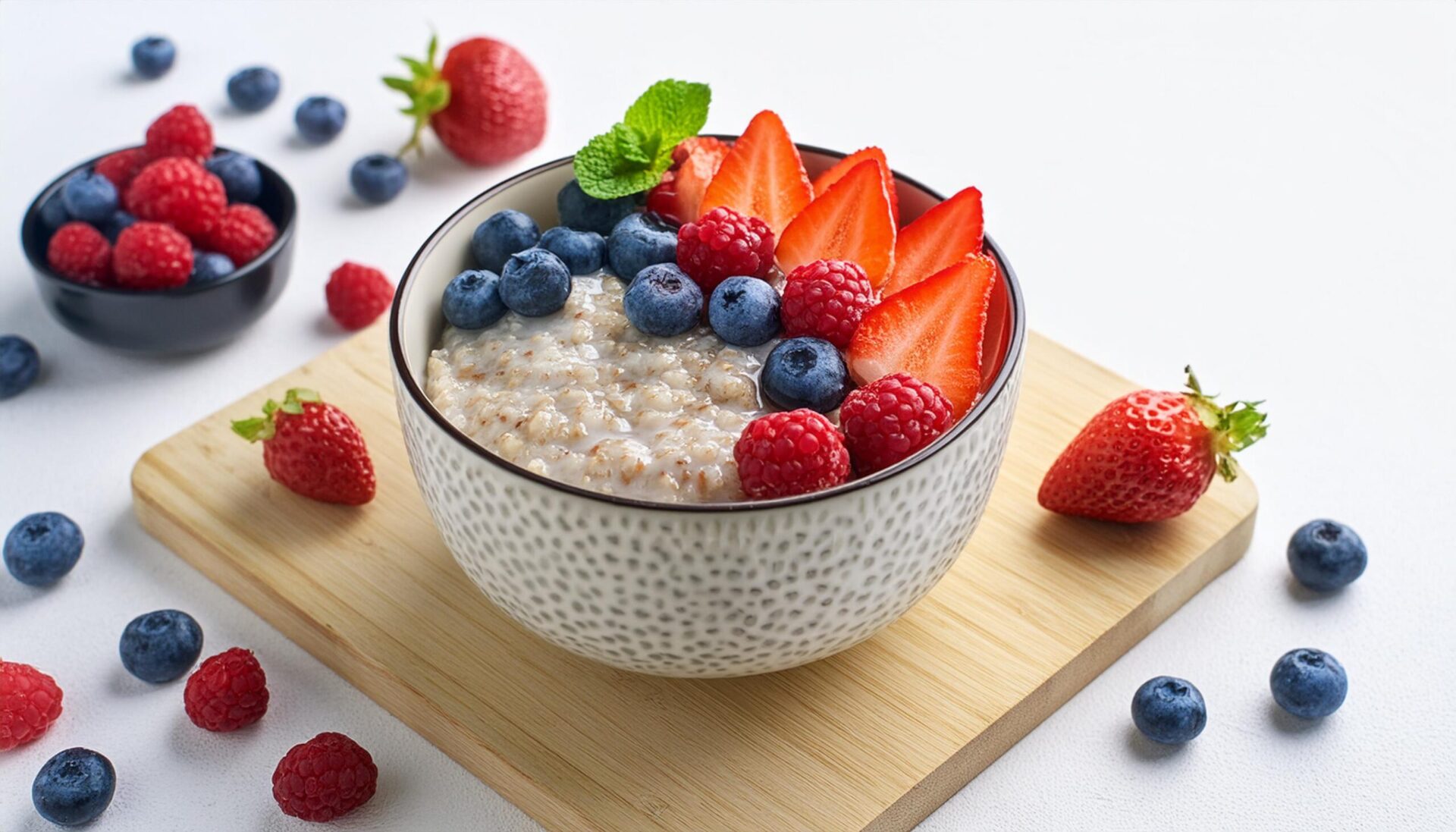 Swiss-Style Chia & Oats Breakfast Bowl with Fresh Berries & Coconut ...