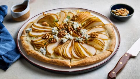 Caramelized Pear and Vegan Blue Cheese Pizza with Walnuts & Maple Syrup ...