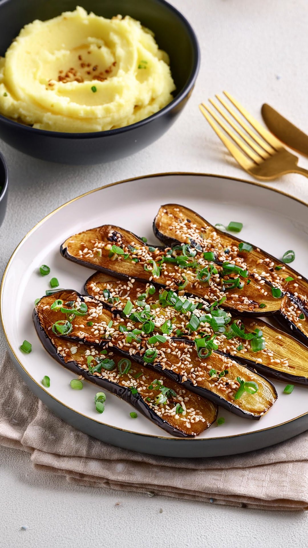 Miso-Glazed Aubergine with Crispy Smashed Potatoes | Japanese-Inspired ...