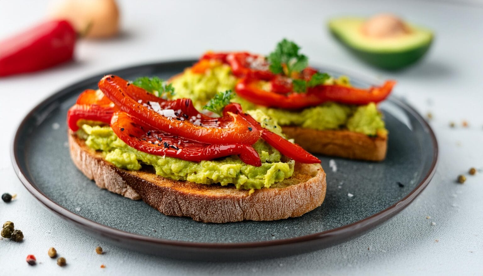 Avocado & Roasted Bell Pepper Toast with Balsamic Drizzle | Quick ...