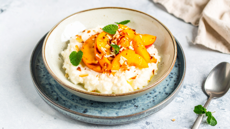 Vegan Peach Rice Pudding | Light & Healthy Dessert or Breakfast Recipe