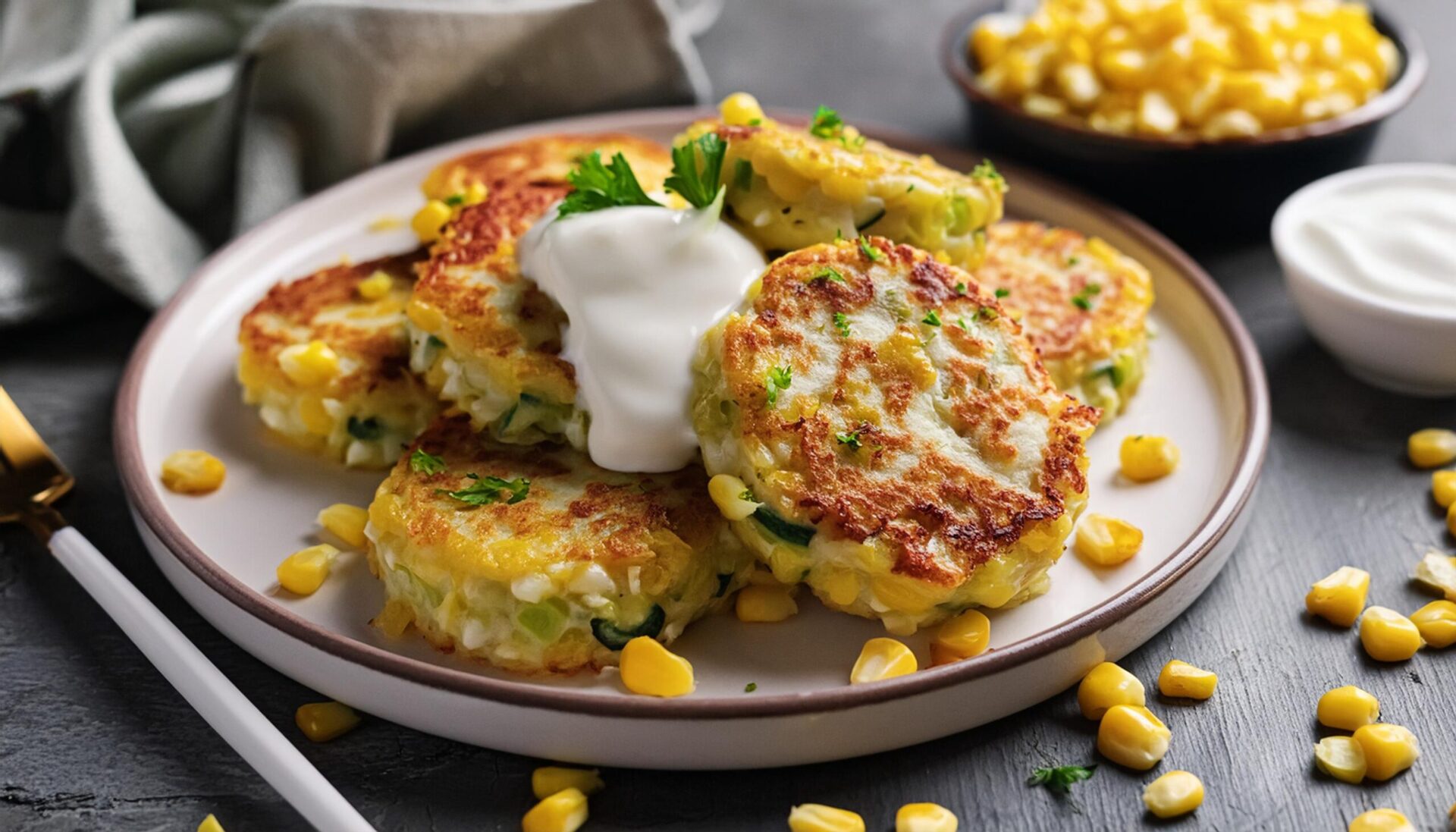 Zucchini and Corn Fritters with Sour Cream | Perfect Vegetarian Starter ...
