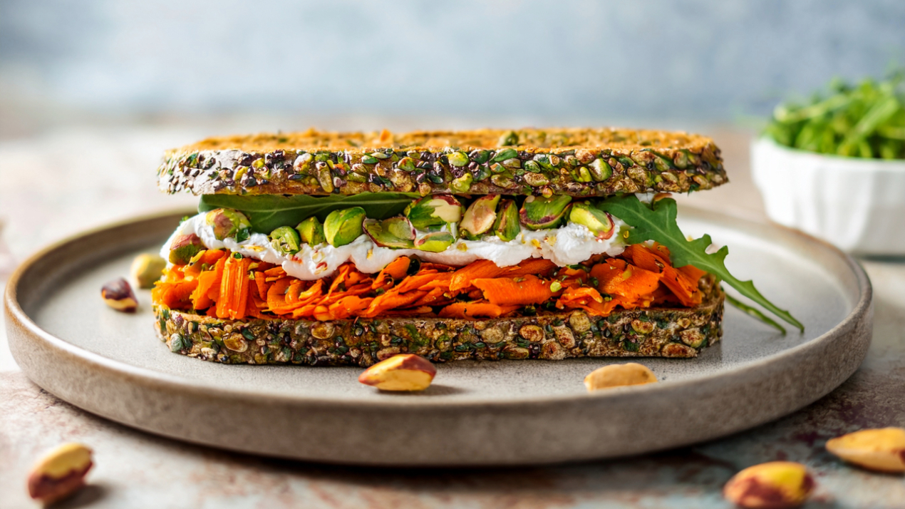 Spicy Harissa Carrot & Pistachio Sandwich: A Bold and Nutty Vegan Delight