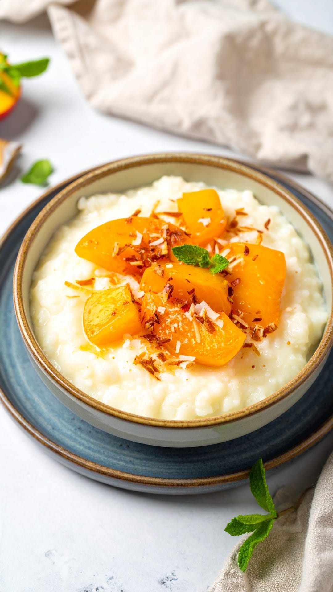 Vegan Peach Rice Pudding | Light & Healthy Dessert or Breakfast Recipe